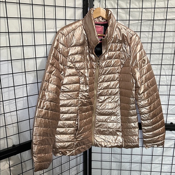 kate spade | Jackets & Coats | Kate Spade Metallic Rose Gold Puffer ...